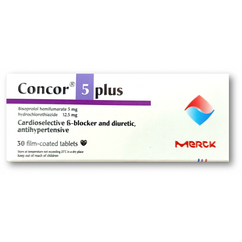 Concor ® 5 plus 5 / 12.5 mg ( Bisoprolol fumarate / Hydrochlorothiazide ) 30 tablets
